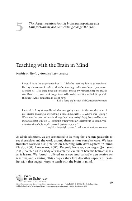 (PDF) Teaching with the brain in mind