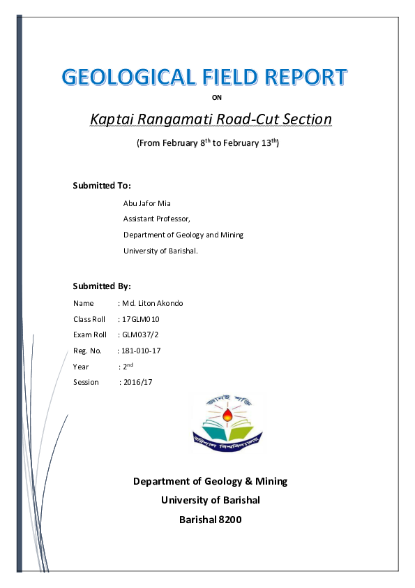 (PDF) Geological Field Report on Kaptai Rangamati Road cut ...