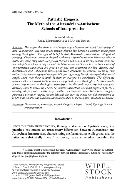 (PDF) Patristic Exegesis: The Myth of the Alexandrian-Antiochene ...