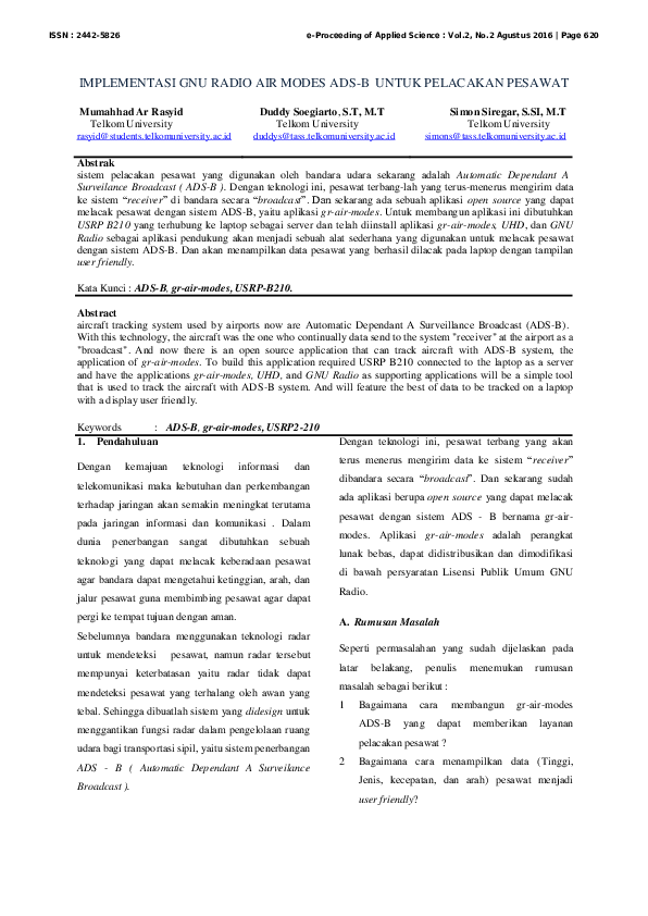 (PDF) IMPLEMENTASI GNU RADIO AIR MODES ADS-B UNTUK PELACAKAN PESAWAT
