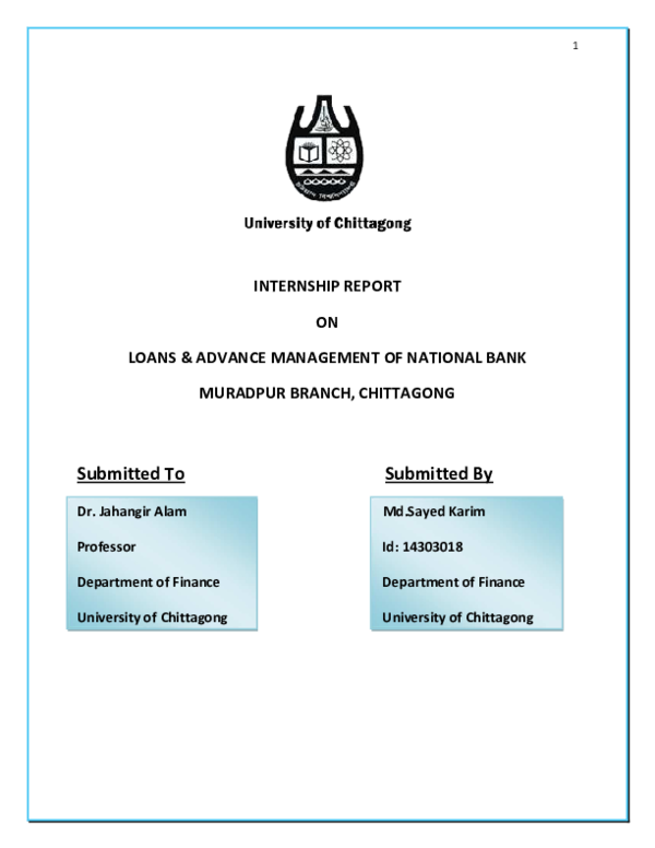 (PDF) INTERNSHIP REPORT ON LOANS & ADVANCE MANAGEMENT OF NATIONAL BANK ...