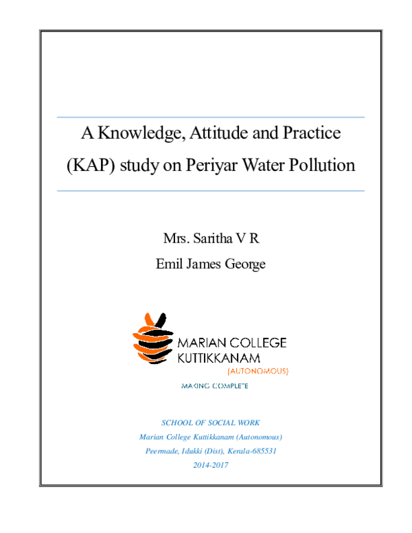 (PDF) A Knowledge, Attitude and Practice (KAP) study on Periyar Water ...