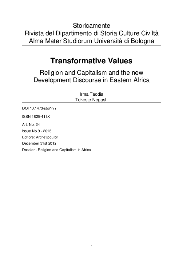 (PDF) Transformative Values: Religion and Capitalism and the new ...