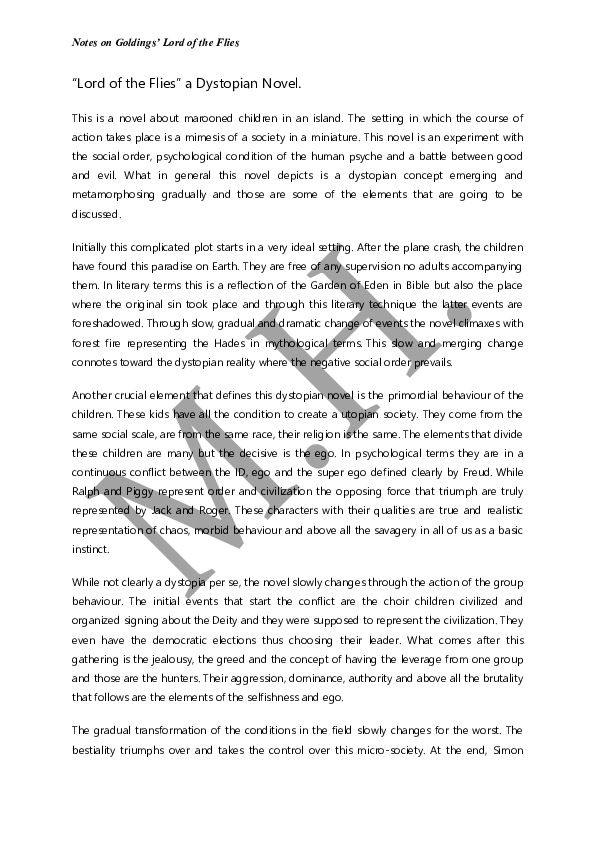 (DOC) "Lord of the Flies" a Dystopian Novel