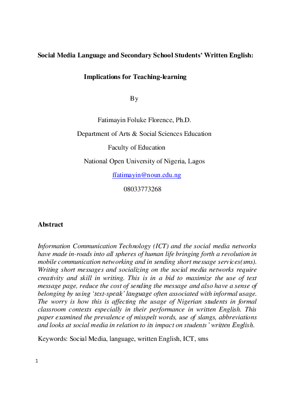 (DOC) SOCIAL MEDIA LANGUAGE AND STUDENTS' WRITING