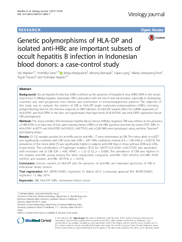 (PDF) Genetic polymorphisms of HLA-DP and isolated anti-HBc are ...