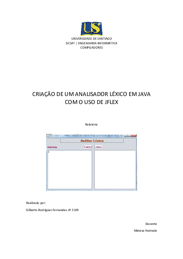 (PDF) CRIAÇÃO DE UM ANALISADOR LÉXICO EM JAVA COM O USO DE JFLEX