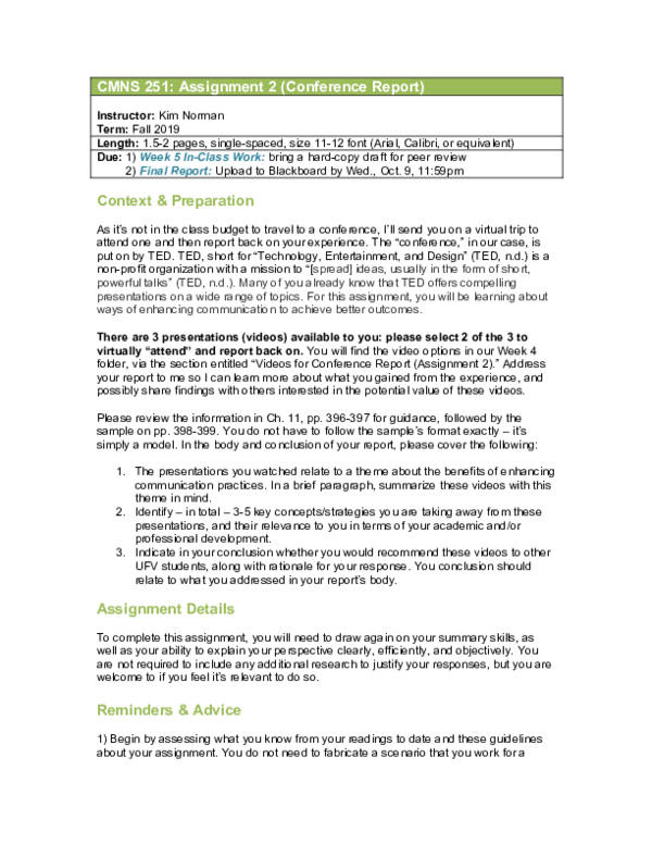 (PDF) CMNS 251: Assignment 2 (Conference Report