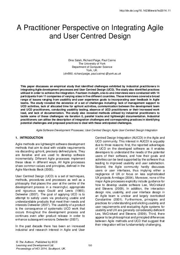 (PDF) A Practitioner Perspective on Integrating Agile and User Centred Design