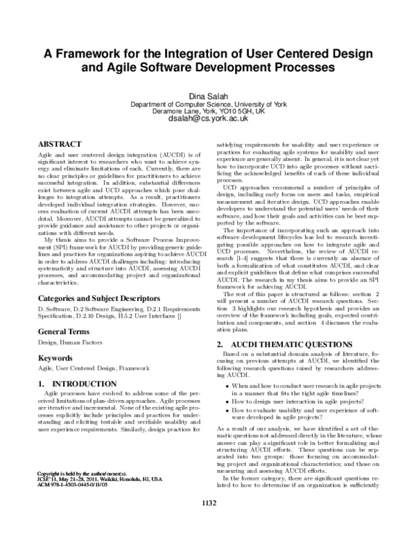 Pdf A Framework For The Integration Of User Centered Design And Agile