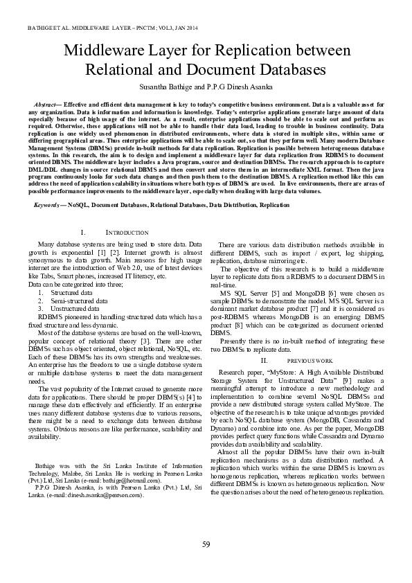 (PDF) Middleware Layer for Replication between Relational and Document Databases