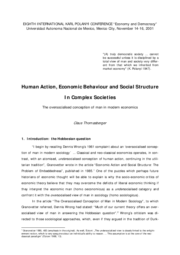 (PDF) Human Action, Economic Behaviour and Social Structure In Complex ...