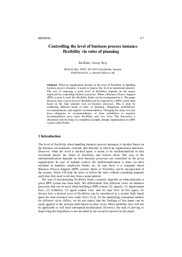 (PDF) Controlling the level of business process instance flexibility via rules of planning