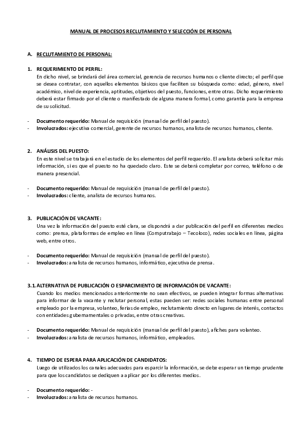 (DOC) MANUAL DE PROCESOS RECLUTAMIENTO Y SELECCIÓN DE PERSONAL