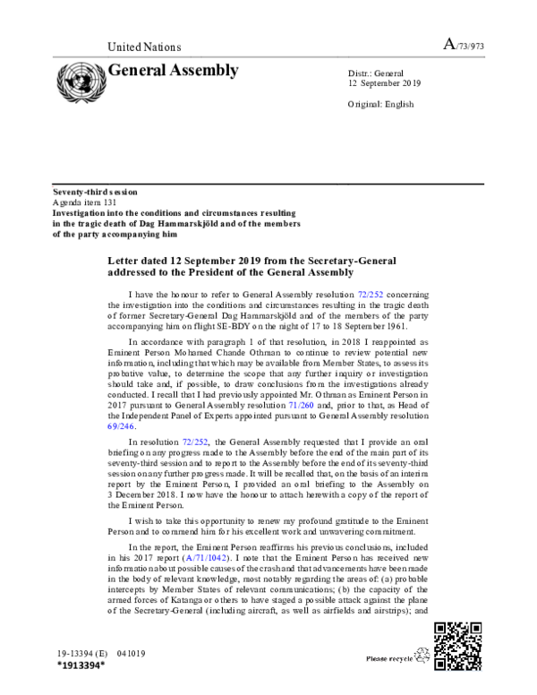 (PDF) United Nations 73th General Assembly - Agenda Item 131(2019)