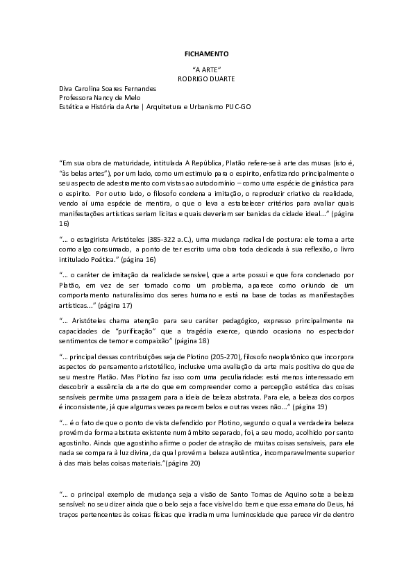 (DOC) FICHAMENTO “A ARTE” RODRIGO DUARTE