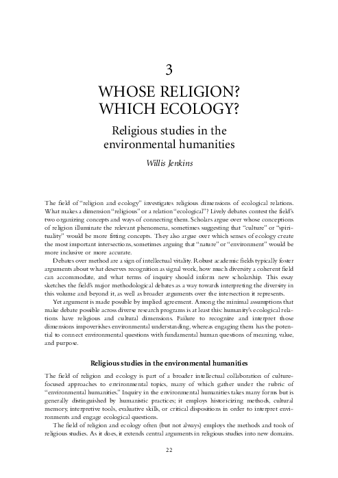 (PDF) Whose Religion? Which Ecology? Religious Studies in the ...