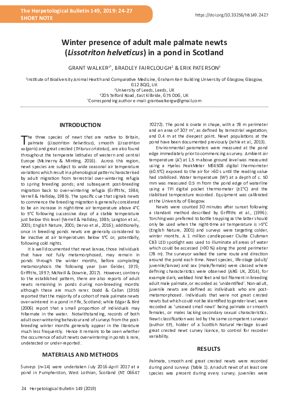 (PDF) Winter presence of adult male palmate newts (Lissotriton ...