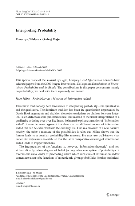 (PDF) Interpreting Probability