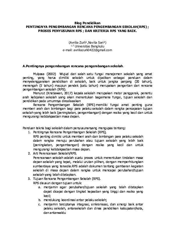 (PDF) Blog Pendidikan PENTINGNYA PENGEMBANGAN RENCANA PENGEMBANGAN ...