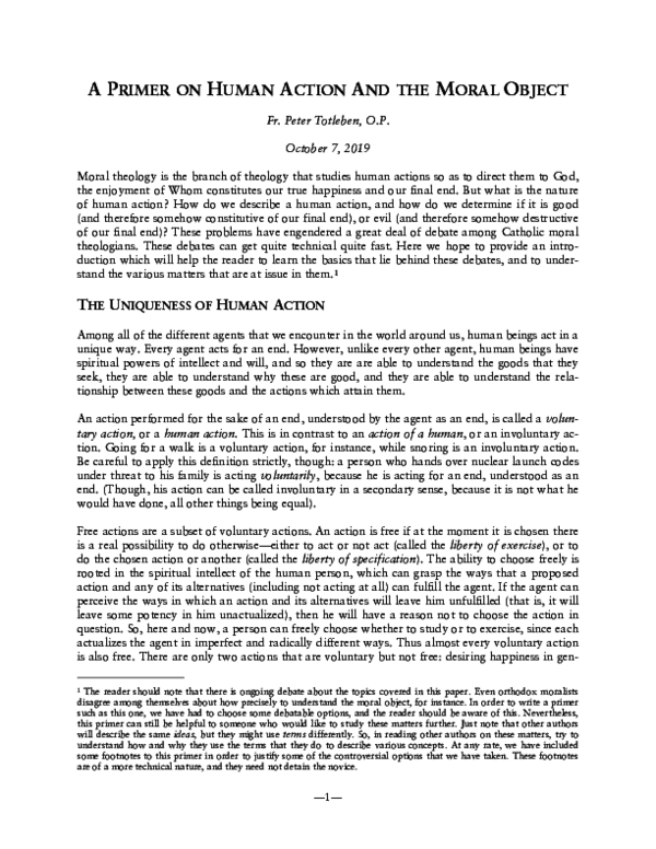(PDF) A Primer on Human Action and the Moral Object
