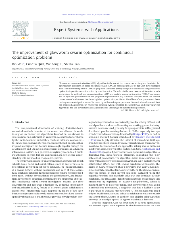 (PDF) The improvement of glowworm swarm optimization for continuous optimization problems