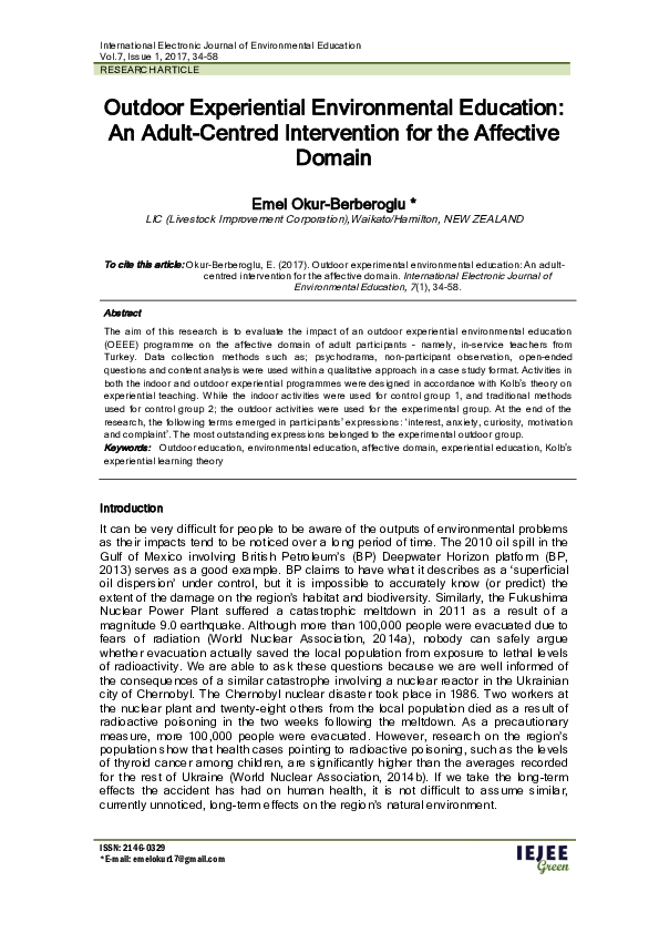 (PDF) Outdoor Experiential Environmental Education: An Adult-Centred ...