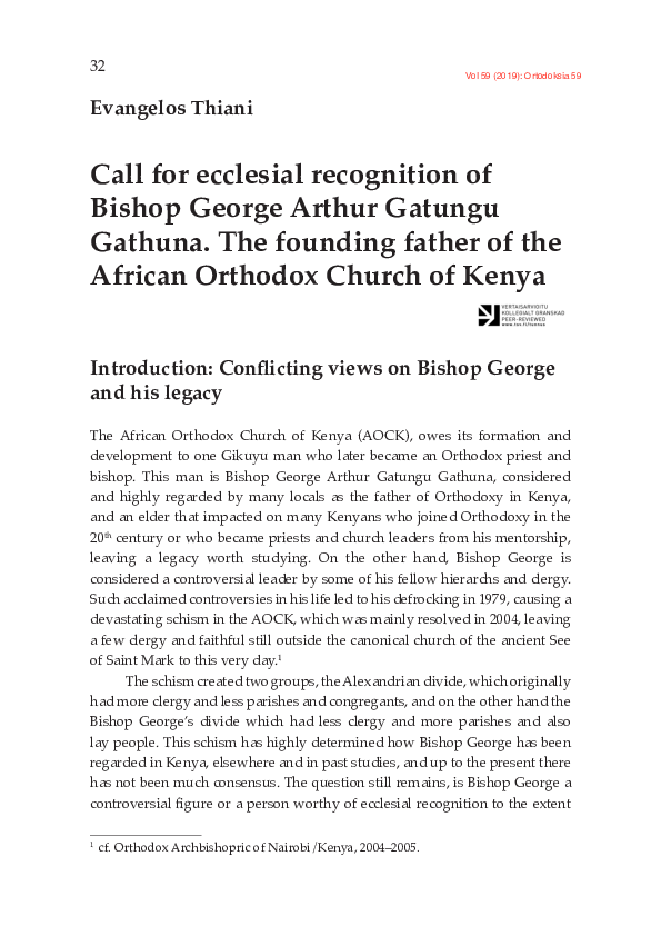 (PDF) Call for ecclesial recognition of Bishop George Arthur Gatungu ...