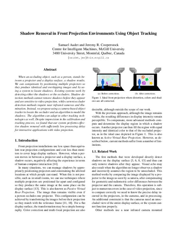 Pdf Shadow Removal In Front Projection Environments Using Object Tracking 