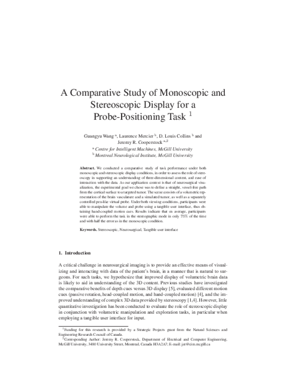 (PDF) A Comparative Study of Monoscopic and Stereoscopic Display for a ...