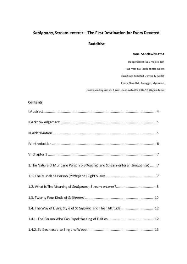 (DOC) Sotāpanna, Stream-enterer – The First Destination for Every ...