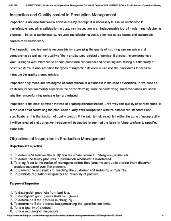 (PDF) Inspection and Quality control in Production Management ...