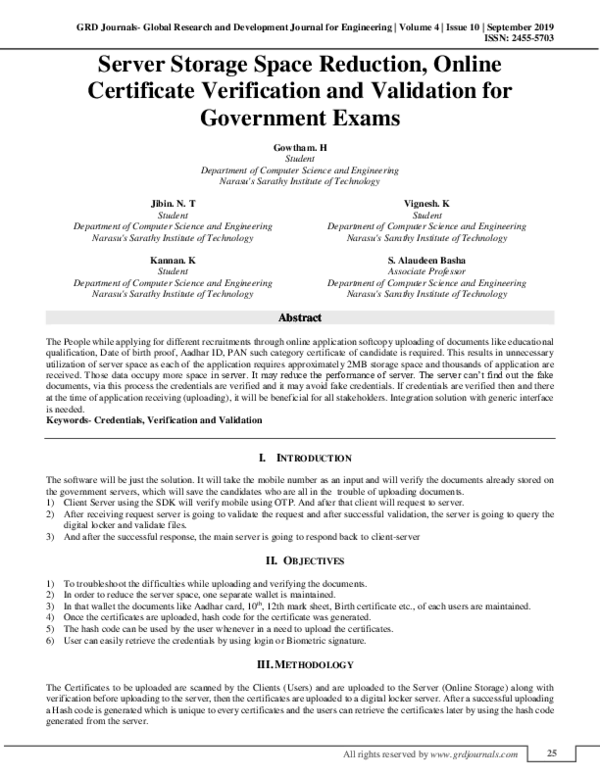 (PDF) Server Storage Space Reduction, Online Certificate Verification ...