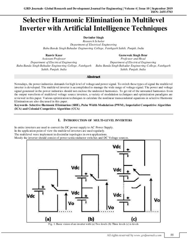 (PDF) Selective Harmonic Elimination in Multilevel Inverter with Artificial Intelligence Techniques