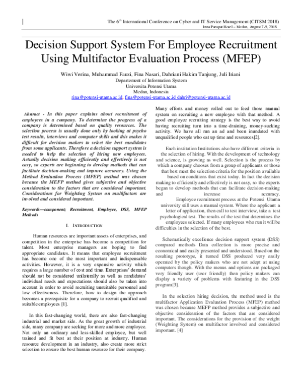(PDF) Decision Support System For Employee Recruitment Using ...