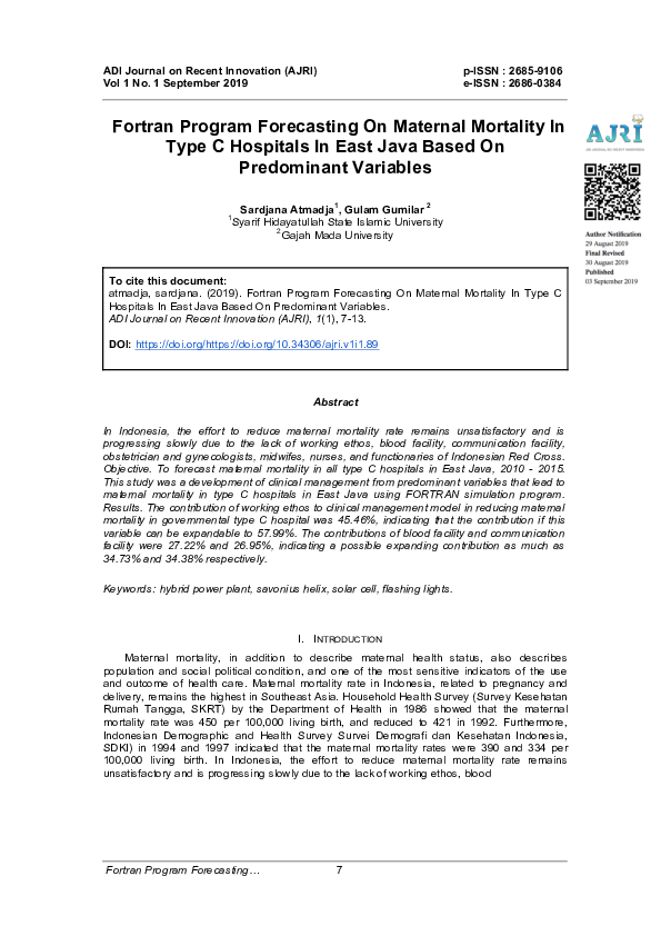 (PDF) Fortran Program Forecasting On Maternal Mortality In Type C Hospitals In East Java Based ...