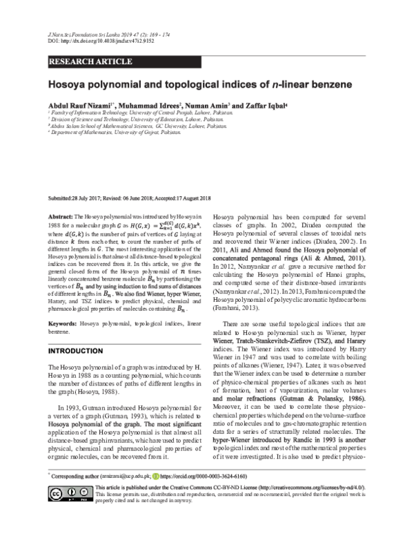 (PDF) Hosoya Polynomial and Topological Indices of n-Linear Benzene