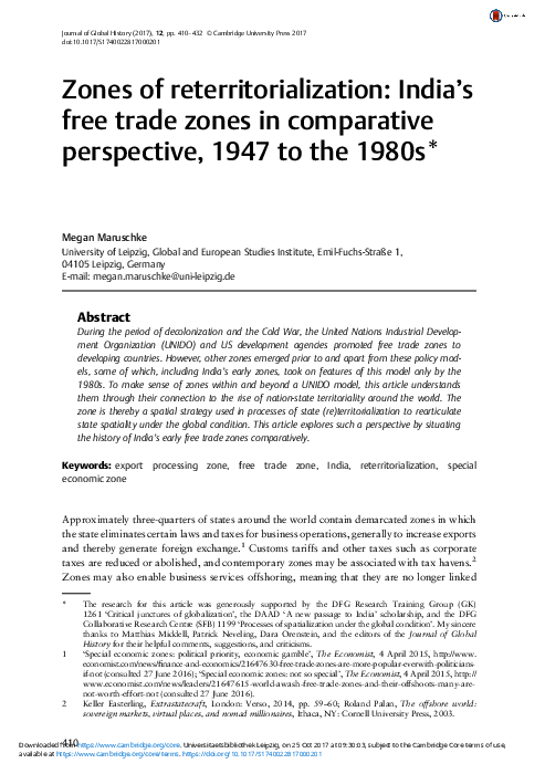 (PDF) Zones of reterritorialization: India’s free trade zones in ...