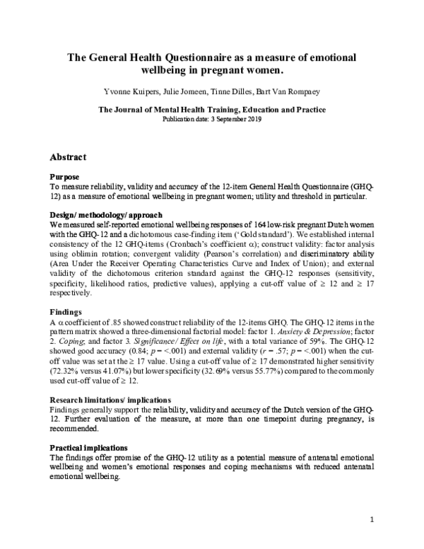 (PDF) The general health questionnaire as a measure of emotional ...