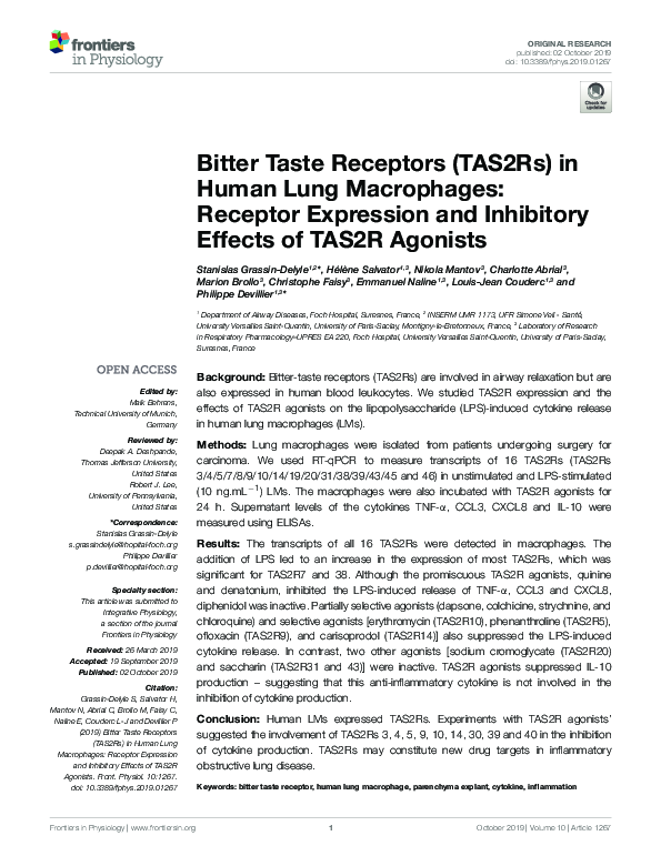 (PDF) Bitter Taste Receptors (TAS2Rs) in Human Lung Macrophages ...
