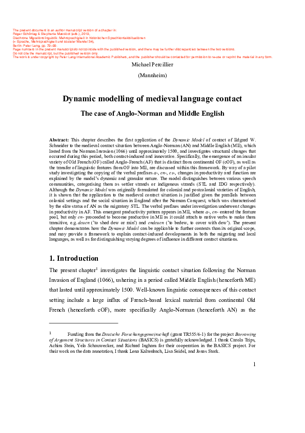 (PDF) Dynamic modelling of medieval language contact The case of Anglo ...