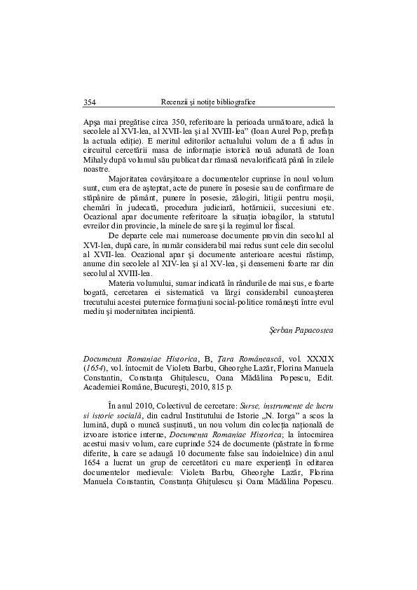 (PDF) Prezentare la Documenta Romaniae Historica, B. Ţara Românească, vol. XXXIX (1654), vol ...