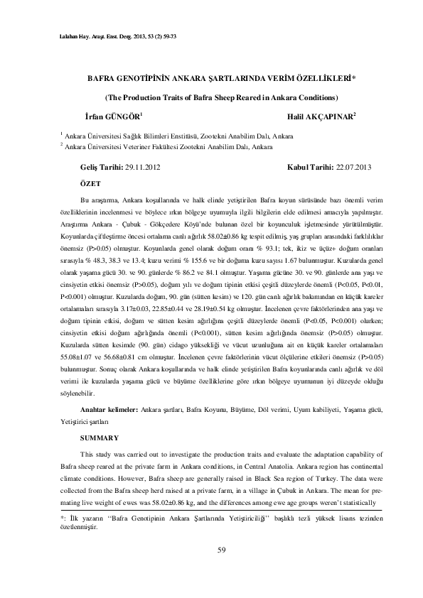 (PDF) The Production Traits of Bafra Sheep Reared in Ankara Conditions