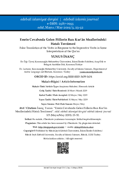 (PDF) Emrin Cevabında Gelen Fiillerin Bazı Kur'ân Meallerindeki Hatalı ...