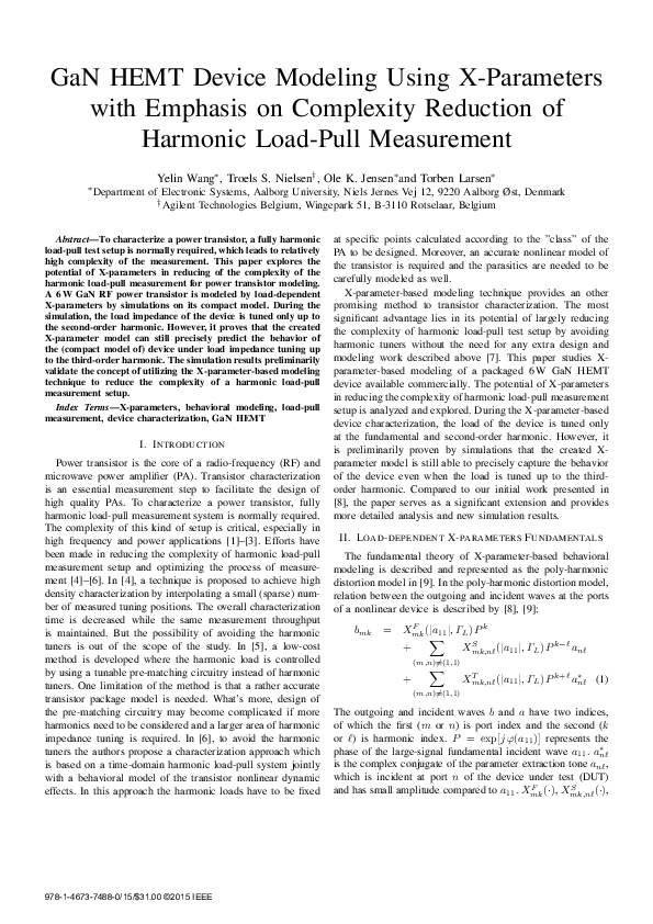 Pdf Gan Hemt Device Modeling Using X Parameters With Emphasis On Complexity Reduction Of