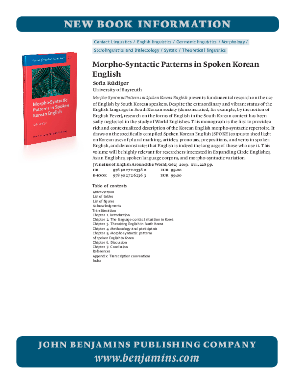 (PDF) Morpho-Syntactic Patterns in Spoken Korean English