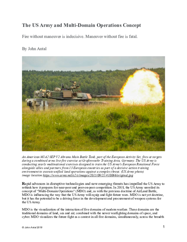 (PDF) The US Army and Multi-Domain Operations Concept: Fire without ...