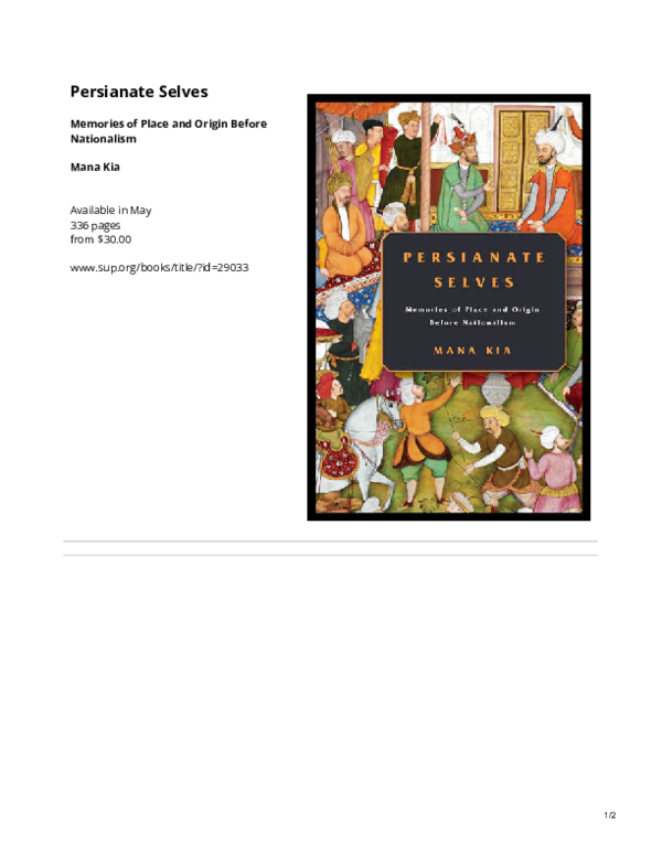 (PDF) Persianate Selves: Memories of Place and Origin Before Nationalism