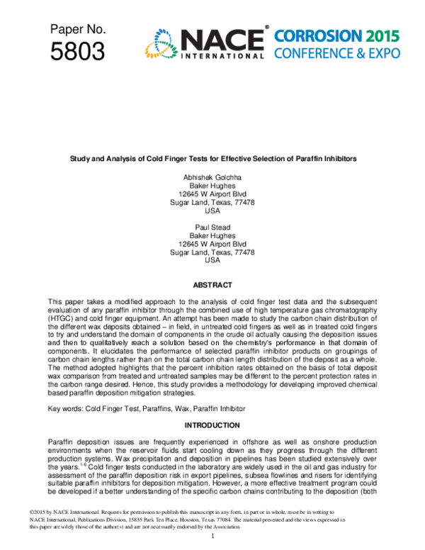 (PDF) Study and Analysis of Cold Finger Tests for Effective Selection ...