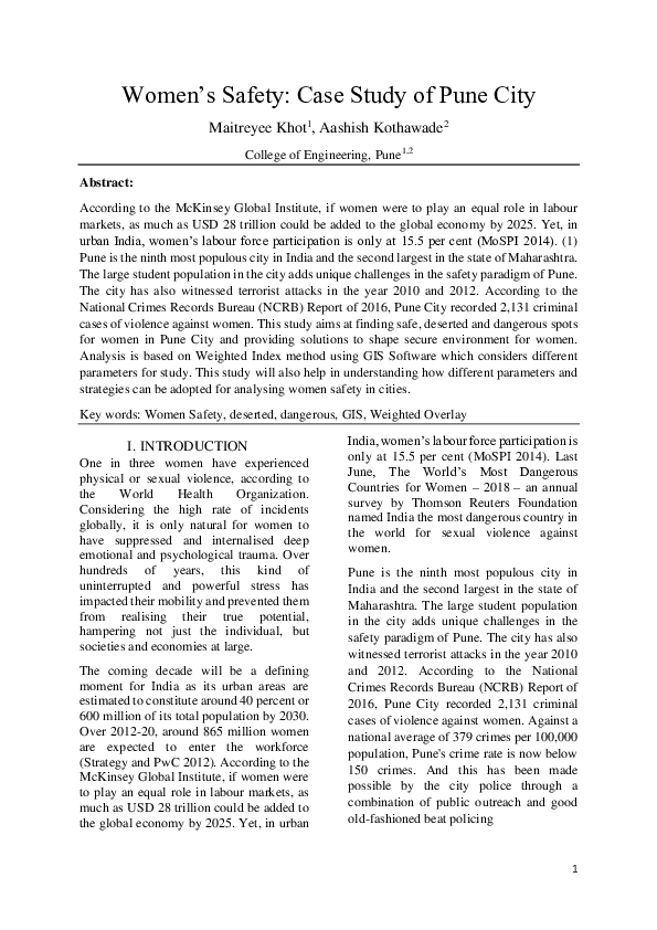 (PDF) Women's Safety: Case Study of Pune City